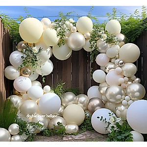 Pearl White Balloon Garland - Double Stuffed Pearl Cream Beige Balloons Pastel Sand White Ivory Matte Balloons Neutral Blush Nude White Arch Kit for Baptism Wedding Baby Shower Birthday Party Decor