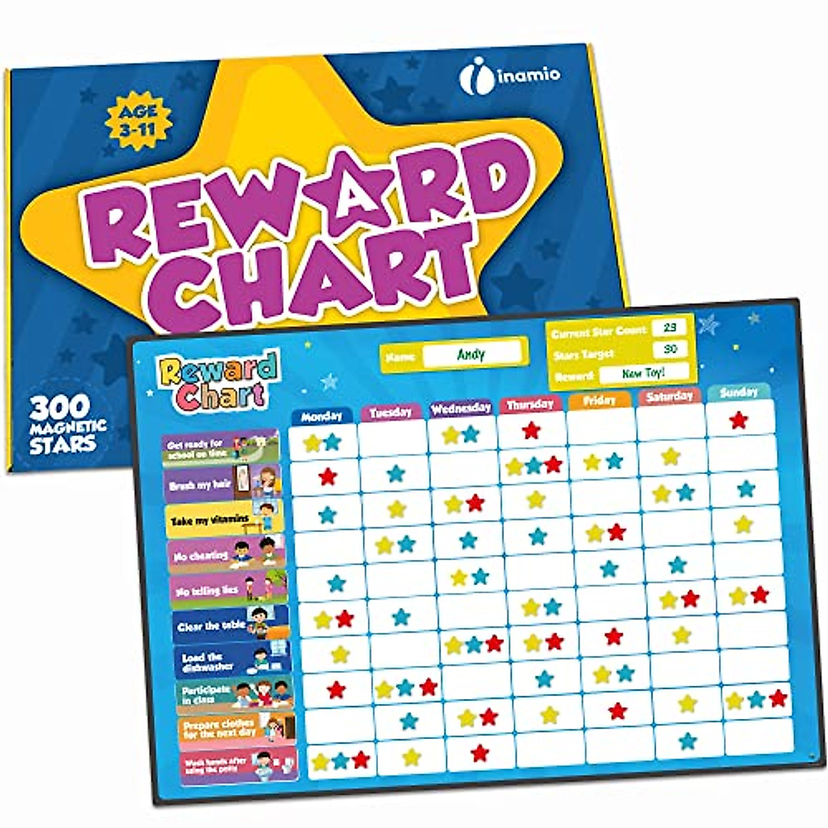 Reward Chart for Kids – 80+ Chores, Magnetic Chore Chart for Multiple Kids – Up to 3 Toddlers for Home Learning – Daily Star Chart for Classroom, Potty Training, Childrens Routine or Behavior Training