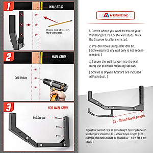 AA Products Inc. Kayak Wall Mount Storage Rack Storage Hanger Foldable Hooks Hanging Wall Frame for Kayaks, Paddleboard and Canoe, Set of 2