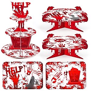 Sliner 5 PCS Halloween Party Decorations Bloody Cupcake Stand Bloody Handprint Cupcake Holder Halloween Bloody Cake Holder Halloween Theme Dessert Stand for Dessert Cupcake Birthday Party Supplies
