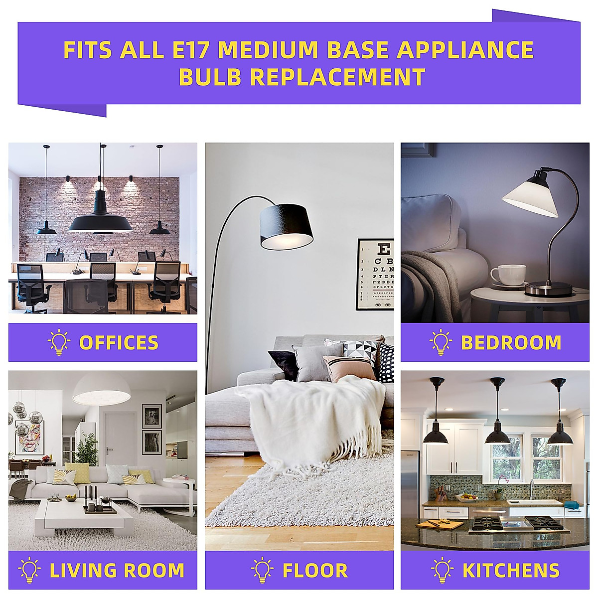 AMI PARTS E17 LED Light Bulb 3W 380LM 6000K Daylight White, 8206232A 40 Watt Appliance Bulb Incandescent Equivalent,for Microwave Light Bulbs Under Hood Refrigerators Oven (2 Packs)