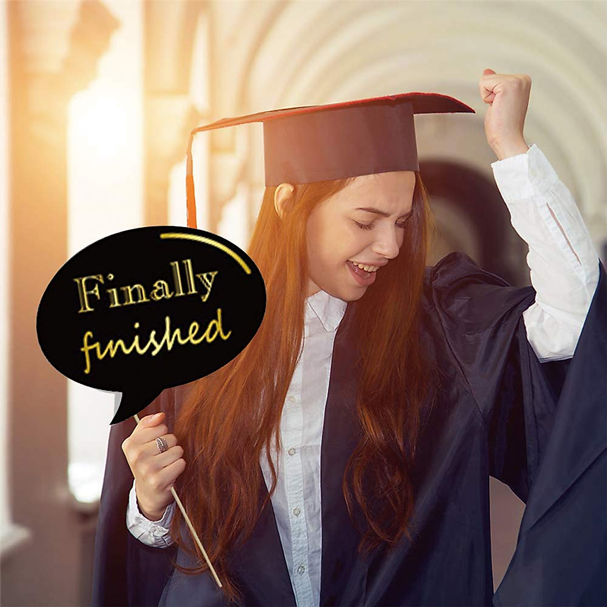2024 Graduation Selfie Photo Booth Frame Black and Gold with 18Pcs Graduation Photo Booth Props, Upgraded Version with Support Cardboard, 2024 Grad Party Pose Sign