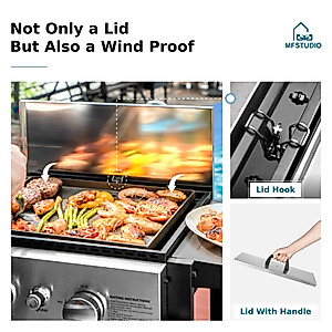 MFSTUDIO 2-Burner Propane Gas BBQ Grill with Cast Iron Griddle Pan, 20,000 BTU Output Small Barbecue Grill for Outdoor, Patio, Backyard and Balcony