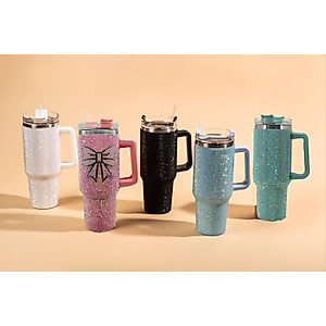 40 oz Black Bling Tumbler With Handle Rhinestones Tumbler With Lid and Straw Fix for Car Cup Holder Insulated Stainless Steel Double Wall Water Cup Travel Mug Tumbler.