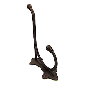 Cast Iron Coat Harness Hooks Hangers Set of 6 Large 9.5 x 4 Inch Rustic Style