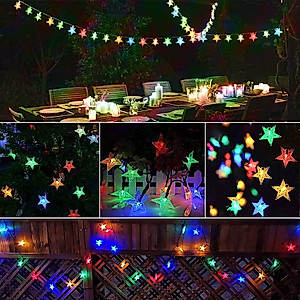 Windpnn 30ft Solar Powered Star String Lights, 50LED 8 Modes Solar Fairy Lights Outdoor Waterprooof for Christmas, Party, Wedding, Home, Garden, Patio Decoration (Cool White)