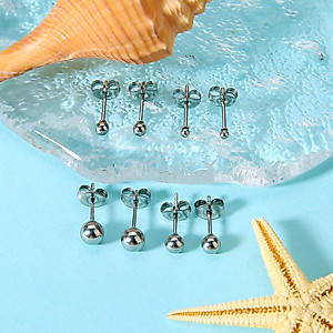 Staligue 4 Pairs Titanium Earrings Studs for Women Men Ball Cubic Zirconia Earrings 2-5mm Hypoallergenic Cartilage Earrings for Sensitive Ears (StyleC:Ball)