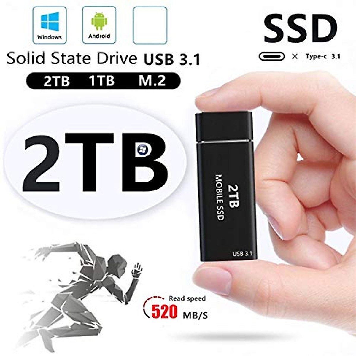 VDSOIUTYHFV 1.8 Inches External Hard Drive Portable HDD, USB 3.1, SSD High Speed Mobile Solid State Drive 2TB 1TB 480-520（MB/s）