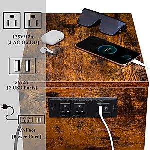 LEBOAHOUS Nightstand with Charging Station and USB Port, 3 Tier Industrial Night Stand, Bedside Table with Flip Storage Drawer and Open Shelf, End Side Table for Bedroom, Office, Dorm 26.2''H (Brown)