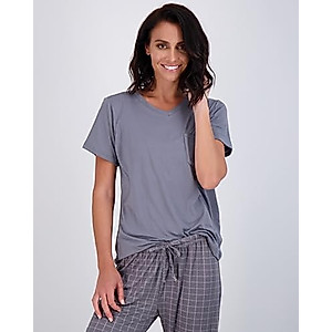Real Essentials Women’s Pajama Sets Ladies Short Sleeve V-Neck Tops Pants Bottoms Bamboo Pijama Mujer comfy Soft PJ fashion Sleepwear Lightweight Sleep Lounge Night Wear, Set 6, XL, Pack of 2