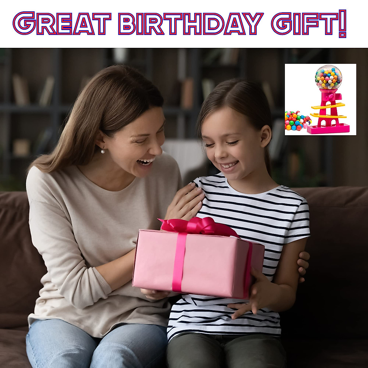 Tower Gumball Machine for Kids - 10" Gum Machine Toy Bank - Candy Machine Dispenser Includes 25 Dubble Bubble Gum Balls - Candy Dispenser Machine Christmas Gift Toys for Girls and Boys - Playo (Blue)