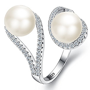 EVER FAITH 925 Sterling Silver CZ 9MM AAA Freshwater Cultured Pearl Teardrop Engagement Adjustable Ring