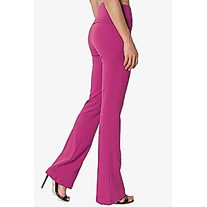 Women's Basic Foldover Waistband Comfy Stretch Cotton Boot Cut Lounge Yoga Pants Magenta 2X