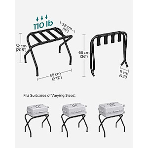 SONGMICS Luggage Rack for Guest Room, Suitcase Stand, Foldable Steel Frame, for Hotel, Bedroom, Holds up to 110 lb, 27.2 x 15 x 20.5 Inches, Black URLR001B01V1