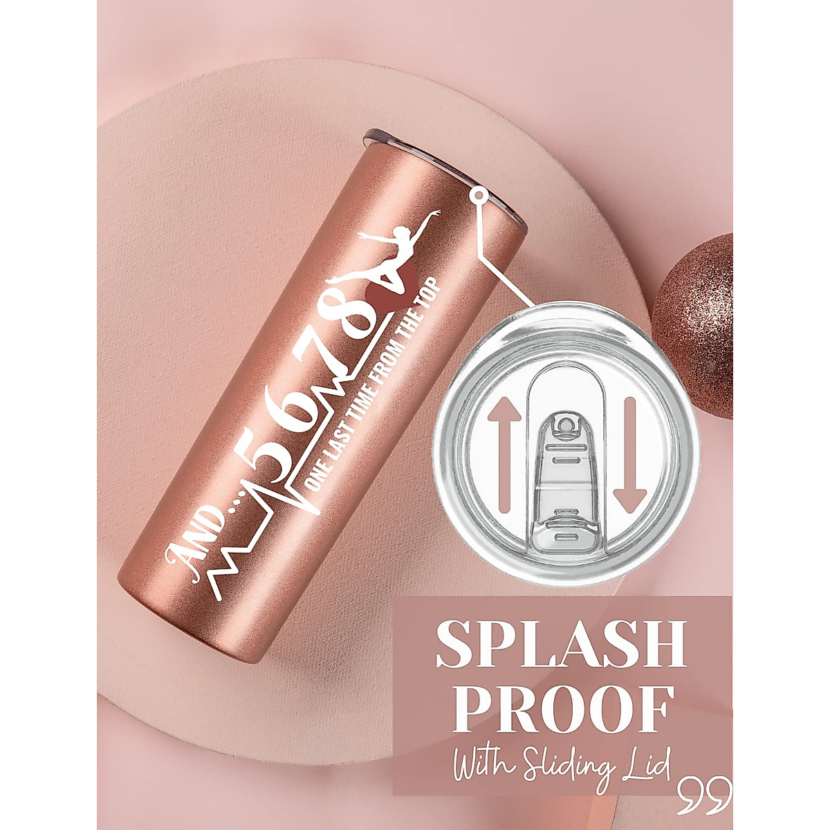 Onebttl Dance Teacher Gifts, Insulated Stainless Steel Wine Tumbler with Lid and Straw, 20 oz, Teacher Appreciation, Birthday, Christmas Gift, 5678, Rose Gold