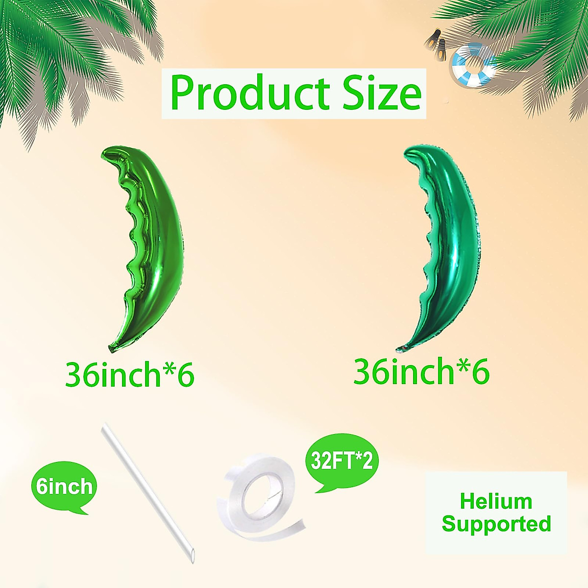 12 Pieces Large Palm Tree Leaves Balloons, Green Foil Mylar Coconut Tree Leaves Balloons for Birthday Baby Shower Decorations Hawaiian Luau Aloha Tropical Summer Beach Party Supplies