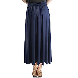 TRENDY UNITED Women's High Waist Fold Over Pocket Shirring Skirt ,Navy-ankle,X-Large