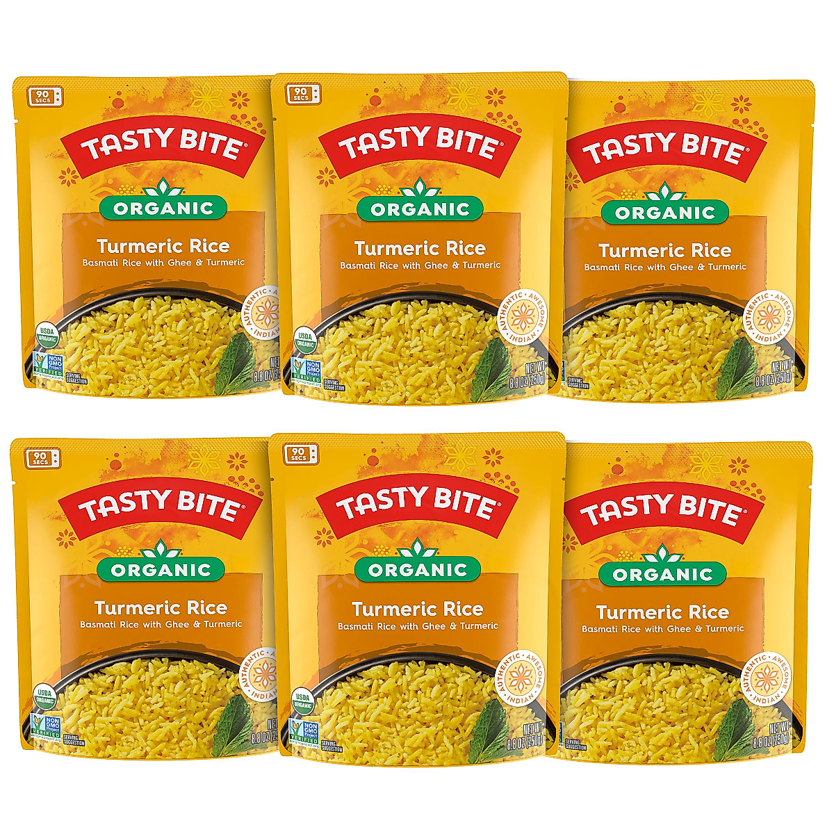 Tasty Bite Organic Turmeric Rice, 8.8 Ounce, Pack of 6, Ready to Eat, Microwavable, Vegetarian, Gluten-Free