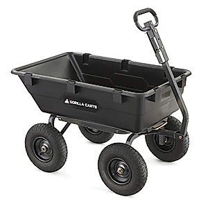 Gorilla Carts GOR6PS Poly Yard Dump Cart, Heavy-Duty Convertible 2-in-1 Handle, 1-(Pack), Black
