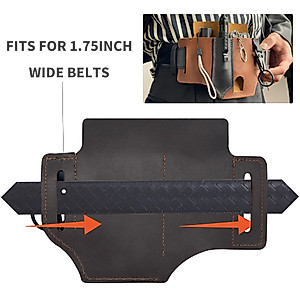 KANGDE Genuine Leather EDC Belt Loop Waist Multitool Sheath, EDC Pocket Organizer Pouch, Handmade 3 Pockets Organizer Sheath for FlashlightsTactical pensTools, Brown