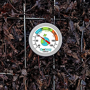 Rukars Compost Thermometer, 20 Inch Stem Backyard Compost Thermometer - 2 Inch Diameter Waterproof Anti-Fog Soil Testing Thermometer with Composting Temperature Guide Zone, 40 to 180 Degrees F