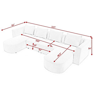 FANCUF U Shape Sofa,Sectional Sofa Including 2 Single Seats & 2 Chaises, Modular Sofa,Loop Yarn Fabric Living Room Sofa(E)
