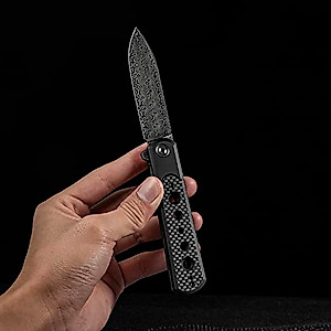 CIVIVI Banneret Folding Pocket Knife, 3.48 inch Damascus Blade Twill Carbon Fiber Inlay Handle Reversible Pocket Clip, EDC Knife for Utility Hiking Camping Fishing Work Outdoor C20040D-DS1