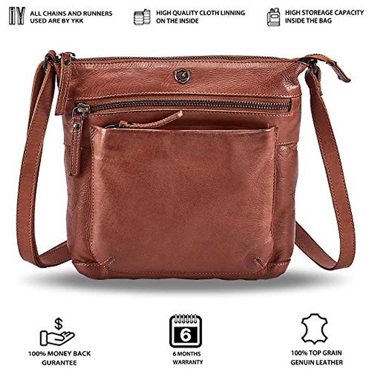 Cochoa Women's Real Leather Small Triple Zip Crossbody Bags Purse Travel Bag