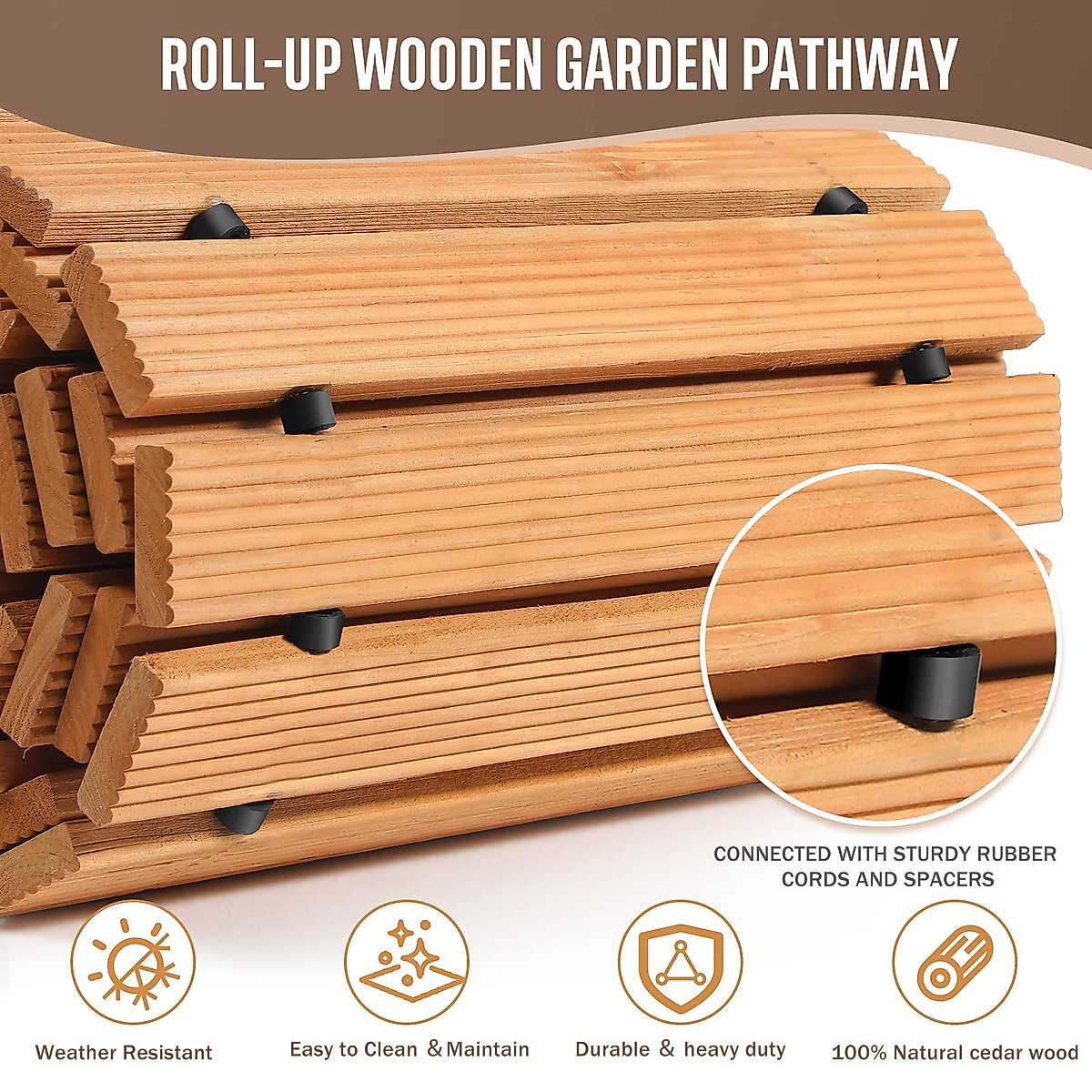 Tatuo 2 Pack Wooden Garden Pathway Roll Out Walkway Outdoor Path Wood Flooring Boardwalk Pavers for Garden Backyard Patio Beach Outdoor Wedding Party (17 Inch X 8 ft,Straight)