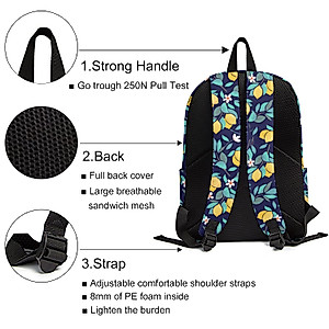Classic Lemon School Backpack for Teens Girls Students, 17 Inch Lightweight Middle School Bookbags, Casual Daypack with 15 Inch Laptop Compartment for College, Office or Travel, Black