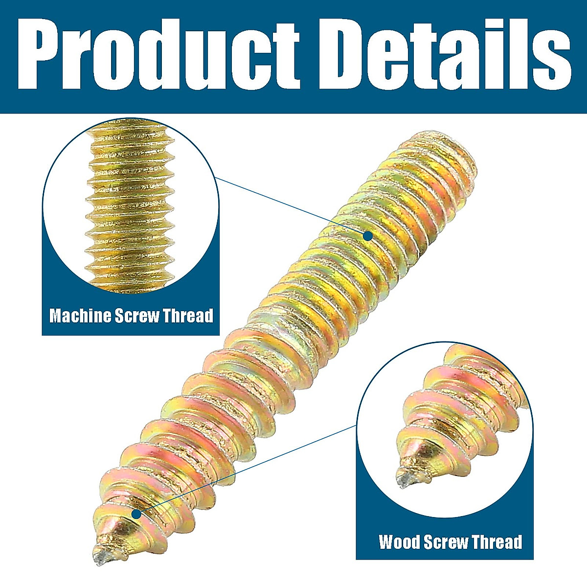 Waziaqoc 8 PCS Hanger Bolts 1/4 x 1-1/2 Inch Double Headed Bolt Self-Tapping Bolts Wood Joint Screw for Furniture