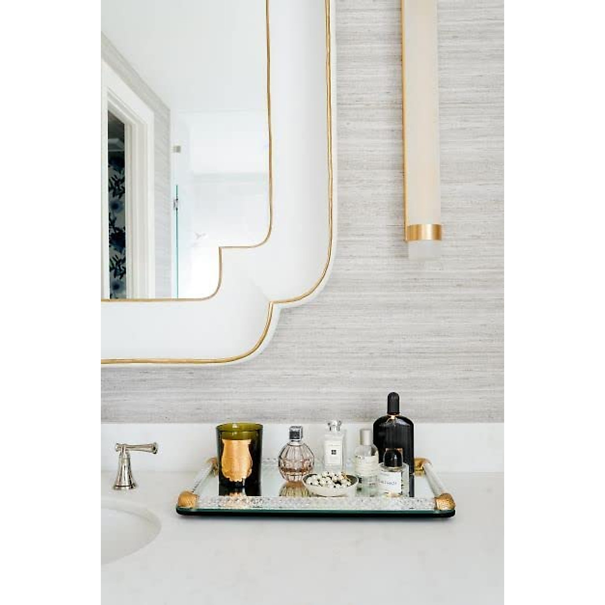 Maison Tray — by Alice Lane Home Collection — Gold, Glass, and Brass — Large and Elegant Decorative Platter — Coffee Tables, Home, Kitchen and Bathroom