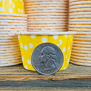 Bulk MINI Candy Nut Paper Cups - Mini Baking Liners - Yellow White Polka Dot - 100 Pack