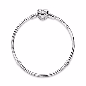 PANDORA Jewelry Moments Heart Clasp Snake Chain Charm Sterling Silver Bracelet, 6.3", No Box