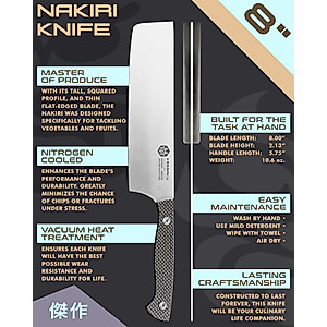 KESSAKU 8-Inch Nakiri Vegetable Cleaver Knife - Senshi Series - Forged Japanese AUS-8 High Carbon Stainless Steel - Carbon Fiber G10 Handle with Sheath
