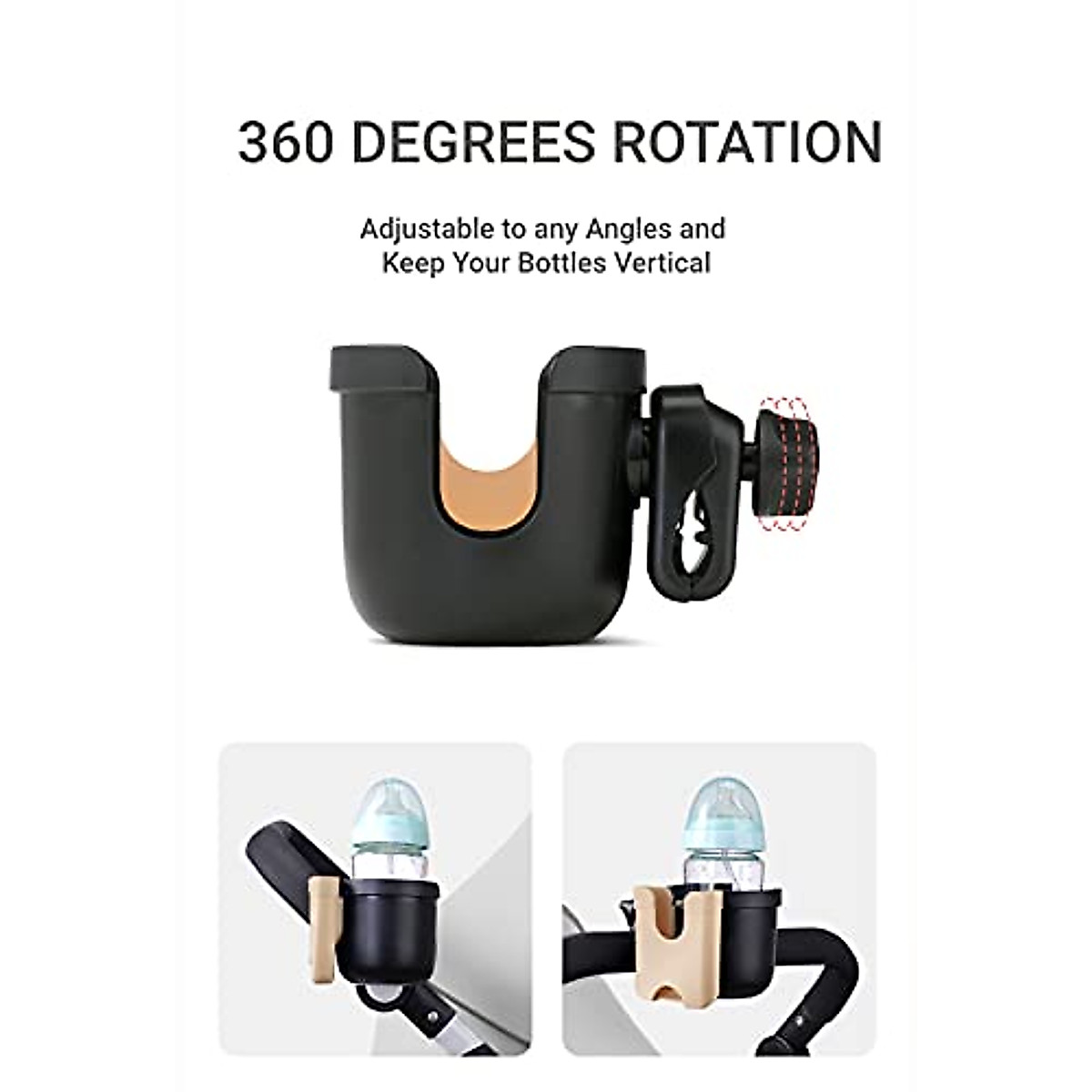 Universal Cup Holder, Stroller Cup Holder with Phone Holder, Stroller Accessories, Bike Water Bottle Holder, Treadmill, Wheelchair(Crepe)