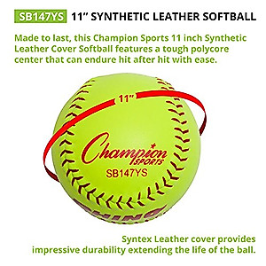 Champion Sports 11" Syntex Leather Cover Softballs - Poly Core - Medium Compression - NFHS Approved - Raised Seams - Optic Yellow - Pack of 12