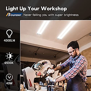 BBOUNDER 20-Pack Linkable LED Utility Shop Light, 4 FT, 4000 LM, 6500K Cool Daylight, 48 Inch Integrated Fixture for Garage, 40W Equivalent 250W, Surface + Suspension Mount, White