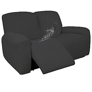 Easy-Going 100% Dual Waterproof Recliner Loveseat Cover, 6-Pieces Stretch Relining Sofa Cover with Pocket, Jacquard 2 Seat Sofa Slipcover Leakproof Washable (Loveseat, Dark Gray)