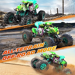 Holyton Remote Control Cars, 1:12 Large Scale Dinosaur Monster RC Trucks, 4WD Liftable Chassis Off Road Rock Crawler for Kids, 2 Batteries for 60+ Minutes Play, RC Car Toys Gift for Boy & Girls