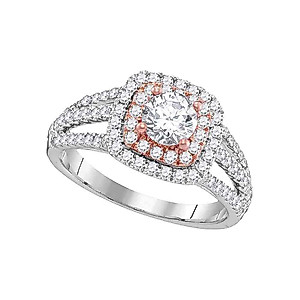 The Diamond Deal 14kt White Gold Round Diamond Halo Bridal Wedding Engagement Ring 1-1/4 Cttw