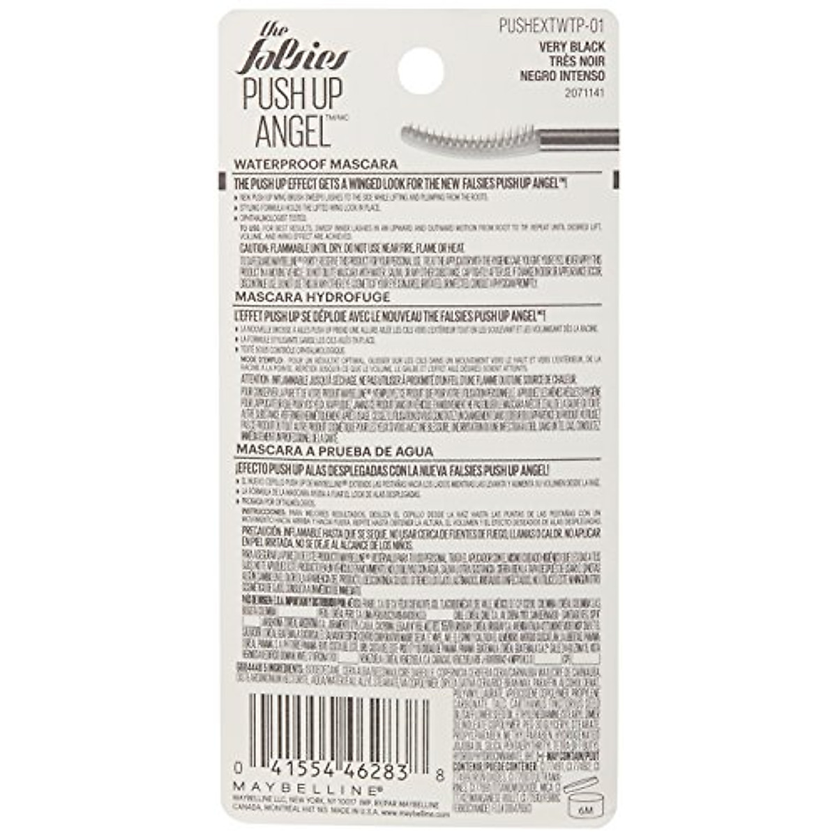 Maybelline The Falsies Push Up Angel Waterproof Mascara, Lengthening and Curling Make Up Formula, Very Black, 1 Count