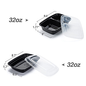 Glotoch Meal Prep Container,100Pack 1,2 Compartment Reusable Food Storage Containers For Lunch, Leftover.Disposable Black Plastic Containers With Lids To Go Container-BPA-Free Microwave Safe 32oz