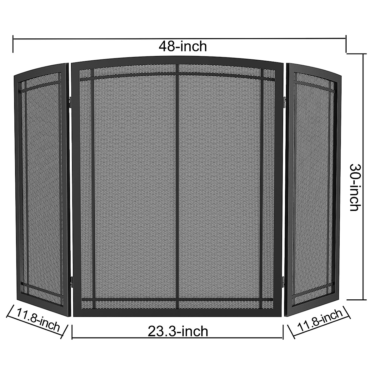 FireBeauty Fireplace Screen 3 Panel Wrought Iron Black Metal 48"(L) x30(H) Spark Guard Cover (Modern)