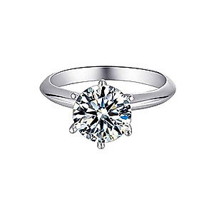 TwoBirch 3 Carat Moissanite Solitaire Engagement Ring in Platinum Plated Silver (Certified, 9 MM) SIZE 8