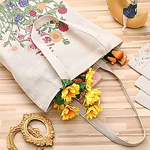 4 Pieces Canvas Tote Bag Flowers Shopping Bag Gift Beautiful Floral Tote Bag Aesthetic Reusable Grocery Shopping Bag Trendy School Tote Book Lover Tote Gift Makeup Bags for Girls Women Girlfriend