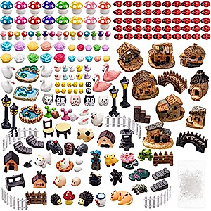 200 Pcs Miniature Fairy Garden Accessories, Including Animals, Mini Houses and DIY Dollhouse Decoration, Miniature Figurines, Micro Landscape Ornaments, Garden DIY Kit