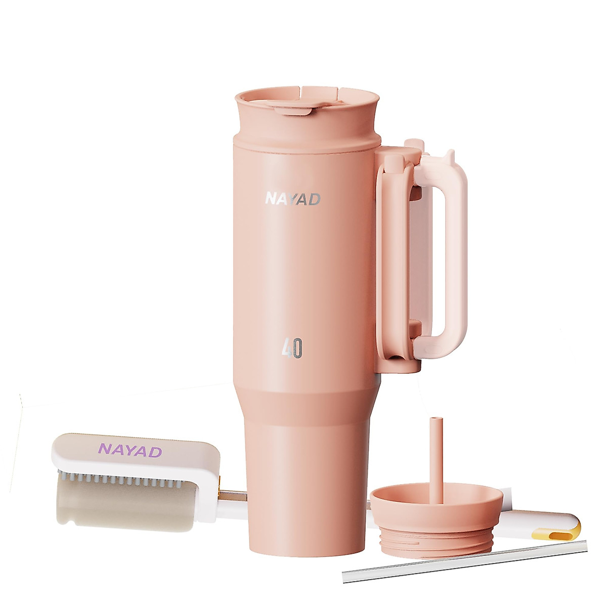 NAYAD 40oz Tumbler with Handle and Straw, Insulated Stainless Steel Travel Mug with Flip Lid & Straw Lid, Coffee Travel Mug Holder Compatible for Travel, Holiday Gift with Foldable Handle,pink tumbler