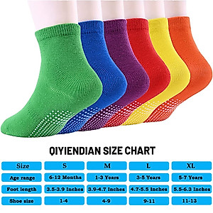 QIYIENDIAN 6 Pairs Non Slip Cozy Warm Crew Socks with Grips for Baby Infant Toddler Kids Boys Girls（5-7 Years，3-Multicolor B）