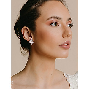 SWEETV Cluster Bridal Wedding Earrings for Brides Bridesmaid, Marquise Cubic Zirconia Rhinestone Stud Earrings for Women, Prom (Silver-Style2)
